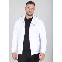 Herren Kapuzensweatjacke "Basic Zip Hoody SL", wei&szlig;, Gr. S, Alpha Industries, bedruckt, angeraute Sweatware, Obermaterial: 80% Baumwolle, 20%
