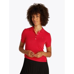 Tommy Hilfiger Damen Poloshirt "1985 Slim Fit Pique Premium", rot, Gr. XL, unifarben, Piqu&eacute;, Obermaterial: 96% Baumwolle, 4% Elasthan, Shirts, mit