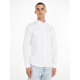 Tommy Jeans Herren Langarmhemd "TJM Slim Stretch Oxford", wei&szlig;, Gr. S, Web, Obermaterial: 98% Baumwolle, 2% Elasthan, Hemden, mit Flaglabel auf der