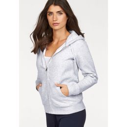 Damen Kapuzensweatshirt "Lady-Fit Premium hooded Sweat Jacket", grau, Gr. L, Fruit of the Loom, meliert, angeraute Sweatware, Obermaterial: 70%