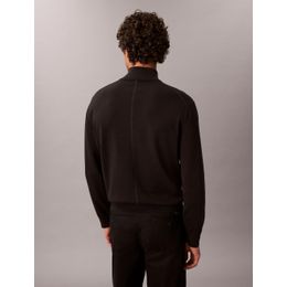 Calvin Klein Herren Strickpullover, schwarz, Gr. L, unifarben, Strick, Obermaterial: 100% Baumwolle, Pullover, Stehkragen mit Rei&szlig;verschluss, Regular
