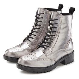 Lascana Damen Schn&uuml;rboots, Gr. 40, silber, Obermaterial: 100% Schafsleder. Decksohle: 100% Synthetik. Futter: 75% Textilmaterial, 25% Lederimitat.
