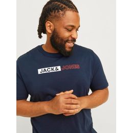 Jack & Jones PlusSize Herren T-Shirt "JJECORP LOGO TEE PLAY SS O-N NOOS PLS", blau, Basic, Gr. 4XL, JACK & JONES PLUSSIZE, bedruckt, Single Jersey, Obermaterial: 100%