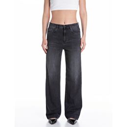 Replay Damen Straight-Jeans "MELJA", schwarz, Gr. 33, Denim/Jeans, Obermaterial: 99% Baumwolle, 1% Elasthan, Jeans, mit weitem Bein