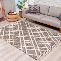 Hochflor-Teppich Carpet City, B:100cm H:30mm L:300cm, grau, Kunstfaser, Teppiche, "Pulpy 540", besonders weich, mit Fransen, Rauten-Optik