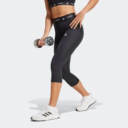 Damen Trainingstights "TECHFIT CAPRI LEGGINGS", schwarz, Gr. XS, adidas Performance, Obermaterial: 73% Polyester, 27% Elasthan, Hosen