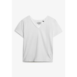 Superdry Damen T-Shirt "STUDIOS SLUB EMB VEE TEE", wei&szlig;, Gr. S, unifarben, Single Jersey, Obermaterial: 100% Seide, Shirts, Baumwollmischung, relaxed