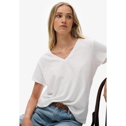 Superdry Damen T-Shirt "STUDIOS SLUB EMB VEE TEE", wei&szlig;, Gr. S, unifarben, Single Jersey, Obermaterial: 100% Seide, Shirts, Baumwollmischung, relaxed