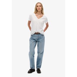 Superdry Damen T-Shirt "STUDIOS SLUB EMB VEE TEE", wei&szlig;, Gr. XS, unifarben, Single Jersey, Obermaterial: 100% Seide, Shirts, Baumwollmischung,