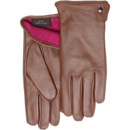 Pearlwood Damen Lederhandschuhe "Meg", braun, Gr. 8, unifarben mit Farbeinsatz, Schafsleder, Handschuhe, dekorativer Rockstud - elastischer Bund -