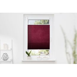 Plissee K-home, B:90cm H:130cm, rot, Obermaterial: 100% Polyester, Badezimmer, Plissees, "Klemmfix Pisa", Crushed-Optik
