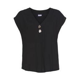 Lascana Damen Schlupfbluse, schwarz, Gr. 46, unifarben, Web, Obermaterial: 100% Viskose, Blusen, mit modischen Kn&ouml;pfen, luftige Kurzarmbluse,