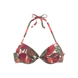 Lascana Damen Push-Up-Bikini-Top "Ava", rot, Gr. 34, bedruckt, Recycling-Polyamid, Bikini-Oberteile, im tropischen Design
