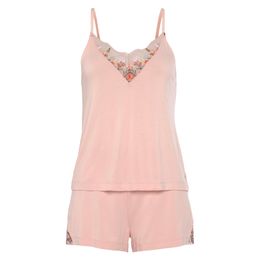 Lascana Damen Shorty, Gr. 32, rosa, Single Jersey, Obermaterial: 95% Viskose, 5% Elasthan, unifarben mit Farbeinsatz, Homewear-Sets, mit h&uuml;bschen