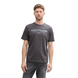 Tom Tailor Herren T-Shirt, grau, Gr. S, bedruckt, Single Jersey, Obermaterial: 100% Baumwolle, Shirts, Sommershirt mit Frontprint