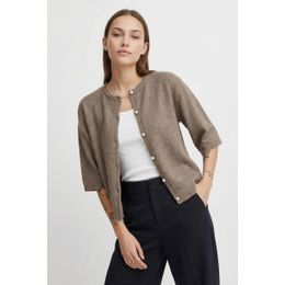 Jacqueline de Yong JDY Damen Strickjacke "JDYRUE LIFE 2/4 PEARL CARDIGAN KNT"caribou detail:melange with wei&szlig; pearl button, Gr. S, meliert, Strick, Obermaterial: 51%