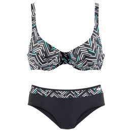 Lascana Damen B&uuml;gel-Bikini, schwarz, Gr. 38, bedruckt, Polyamid, Bikini-Sets, im grafischen Druckdesign