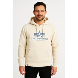 Herren Kapuzensweatshirt "Basic Hoody", wei&szlig;, Gr. S, Alpha Industries, bedruckt, angeraute Sweatware, Obermaterial: 80% Baumwolle, 20% Polyester,