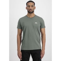 Herren Rundhalsshirt "BASIC T SMALL LOGO", gr&uuml;n, Gr. S, Alpha Industries, bedruckt, Single Jersey, Obermaterial: 100% Baumwolle, Shirts, Baumwolle,