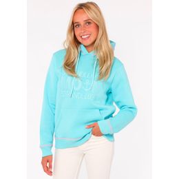 Zwillingsherz Damen Hoodie "Strandleben Moin", blau, Gr. L, unifarben mit Farbeinsatz, Sweatware, Obermaterial: 50% Baumwolle, 50% Polyester,