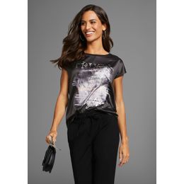 Laura Scott Damen Shirtbluse, schwarz, Gr. 40, bedruckt, metallic, unifarben, Web, Obermaterial: 100% Polyester. R&uuml;ckenteil: 95% Viskose, 5%