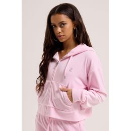 Juicy Couture Damen Kapuzennickijacke "ICCLE OUTLINE CROPPED HOODIE. Damen"cherry blossom, Gr. S, Samt, 95% Polyester, 5% Elasthan, Jacken,