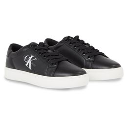 Damen Sneaker "CLASSIC CUPSOLE LACEUP LTH WN", Calvin Klein Jeans, Gr. 40, schwarz-wei&szlig;, Leder, unifarben mit Farbeinsatz, Schuhe, mit seitlichem