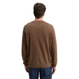 Tom Tailor Herren V-Ausschnitt-Pullover, braun, Gr. XL, meliert, Strick, Obermaterial: 100% Baumwolle, Pullover, mit kleiner Logo-Stickerei