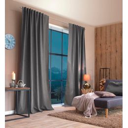 Gardine HOME BASICS, B:135cm H:245cm, grau, Polyester, Polyester, Wohnzimmer, Gardinen, "ESKIMO", Thermostoff Uni ESKIMO