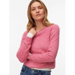 V&eacute;ro Moda Rundhalspullover VERO MODA "VMDOFFY LS O-NECK BLOUSE GA NOOS", Damen, Gr. M, pink (jazzy detail wei&szlig; melange), Strick, Obermaterial: 94% Polyester, 3% Elasthan, 3% Nylon, meliert, regular fit normal, Rundhals, Rippb&uuml;ndchen, Pullover Rundhalspullover, Materialmix, regular fit