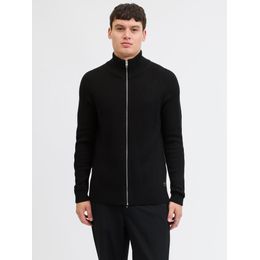 Jack & Jones JACK & JONES Herren Strickjacke "JJPANNEL KNIT ZIP CARDIGAN AW25", schwarz, Gr. S, Strick, Obermaterial: 58% Polyacryl, 42% Baumwolle, Strickjacken