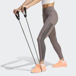 Damen Trainingstights "OPTIME WORKOUT 3-STREIFEN 7/8 LEGGINGS", beige, Gr. M, adidas Performance, Obermaterial: 73% Polyester, 27% Elasthan, Hosen