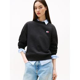 Tommy Jeans Damen Sweatshirt "TJW BXY BADGE CREW", schwarz, Gr. XS, unifarben, Sweatware, Obermaterial: 100% Baumwolle, Sweatshirts, mit Logo-Badge