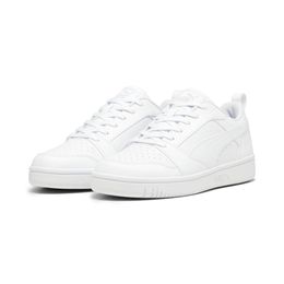 Puma Damen Sneaker "REBOUND V6 LOW", Gr. 40, wei&szlig;, Synthetik, unifarben, Schuhe, niedrig geschnitten, mit Schn&uuml;rverschluss, aus getrommeltem Leder