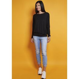 Seidel Moden Damen Langarmshirt, schwarz, Gr. 52, unifarben, Jersey, Obermaterial: 95% Viskose, 5% Elasthan, Shirts, mit breitem, elastischen Bund -