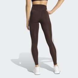 Damen Trainingstights "OPTIME ESSENTIALS 3-STREIFEN 7/8-LEGGINGS", braun, Gr. XL, adidas Performance, Obermaterial: 85% Polyester, 15% Elasthan,