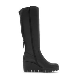 Gabor Damen Stiefel, Gr. 42, schwarz, Kalbsleder, Textil, unifarben, Schuhe, Keilabsatz, Langschaftstiefel mit zwei Rei&szlig;verschl&uuml;ssen