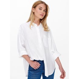 Only Damen Longbluse "ONLTOKYO L/S LINEN BLEND SHIRT", wei&szlig;, Gr. L, unifarben, Web, Obermaterial: 55% Leinen, 45% Viskose, Blusen, mit Leinen