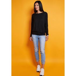 Seidel Moden Damen Langarmshirt, schwarz, Gr. 42, unifarben, Jersey, Obermaterial: 95% Viskose, 5% Elasthan, Shirts, mit breitem, elastischen Bund -