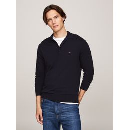 Tommy Hilfiger Herren Polokragenpullover "PIMA ORG CTN CASHMERE LS", blau, Gr. S, unifarben, Strick, Obermaterial: 92% Baumwolle, 8% Kaschmir,