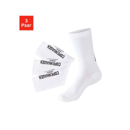 Damen Tennissocken, Copenhagen Studios, Gr. 35, wei&szlig;, Baumwollmischung, unifarben, Socken, mit gro&szlig;em Schriftzug