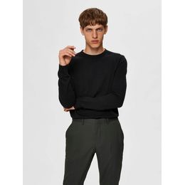 Selected Herren Rundhalspullover "SLHBERG CREW NECK NOOS", schwarz, Gr. S, unifarben, Strick, Obermaterial: 100% Baumwolle, Pullover, Baumwolle,