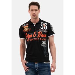 Cipo & Baxx CIPO & BAXX Herren Poloshirt, schwarz, Gr. S, bedruckt, Jersey, Obermaterial: 95% Baumwolle, 5% Elasthan, Shirts