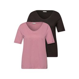 Street One Damen T-Shirtespresso braun, clouded blush, Gr. 40, unifarben, Web, 50% Baumwolle, 50% Modal, Shirts, mit abgerundetem V-Ausschnitt