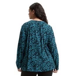 Tom Tailor PLUS Damen Klassische Bluse, blau, Gr. 50, Web, Obermaterial: 100% Viskose, Blusen, mit Leo-Print