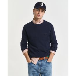 Gant Herren Rundhalspullover "COTTON PIQUE C-NECK", blau, Gr. 5XL, unifarben, Strick, Obermaterial: 100% Baumwolle, Pullover, mit Logostickerei auf