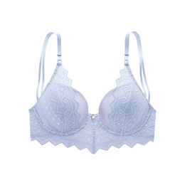 s.Oliver Damen Push-up-BH "Romane", Gr. 80, blau, Spitze, Obermaterial: 54% Polyamid, 37% Polyester, 9% Elasthan, BHs, mit B&uuml;gel und graphischer