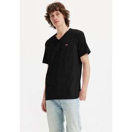 Levi's LEVI'S Herren V-Shirt "LE ORIGINAL HM VNECK", schwarz, Gr. M, unifarben, Jersey, Obermaterial: 100% Baumwolle, Shirts, mit Logostickerei