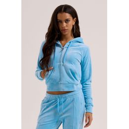 Juicy Couture Damen Kapuzennickijacke "MADISON COL OUT HOODIE. Damen", blau, Gr. M, Samt, 95% Polyester, 5% Elasthan, Jacken, Trainingsjacke Damen,