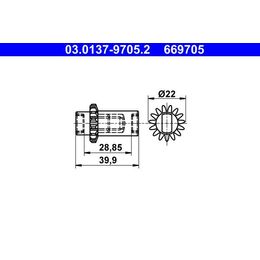ATE Zubeh&ouml;rsatz, Feststellbremsbacken 03.0137-9705.2 hinten rechts links 2x 22,0mm f&uuml;r PEUGEOT FIAT CITRO&Euml;N 434108 9949469